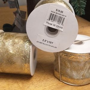 Michaels | Holiday | 25 Gold Metallic Shear Wire Rimmed Ribbon 3 Rolls ...